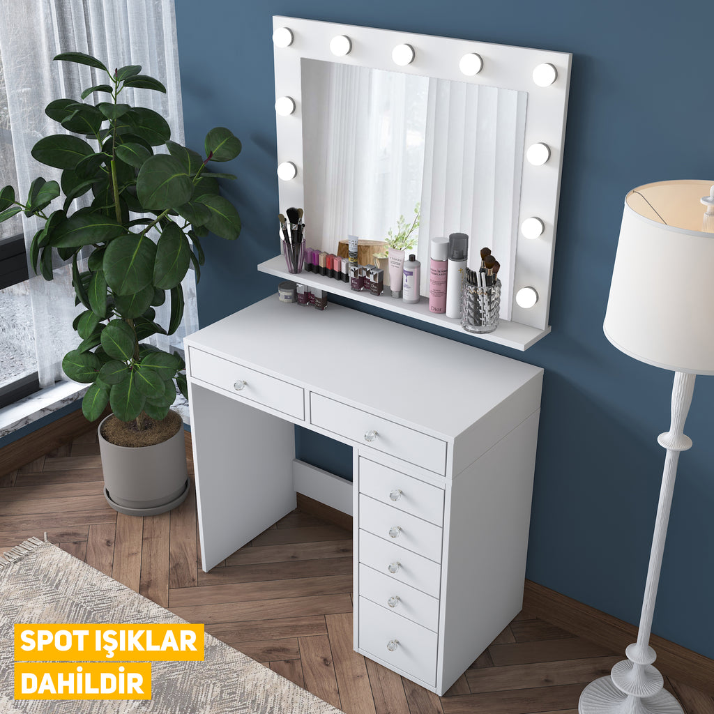 BJ115 Hollywood Işıklı Aynalı Makyaj Masası | Rani Mobilya