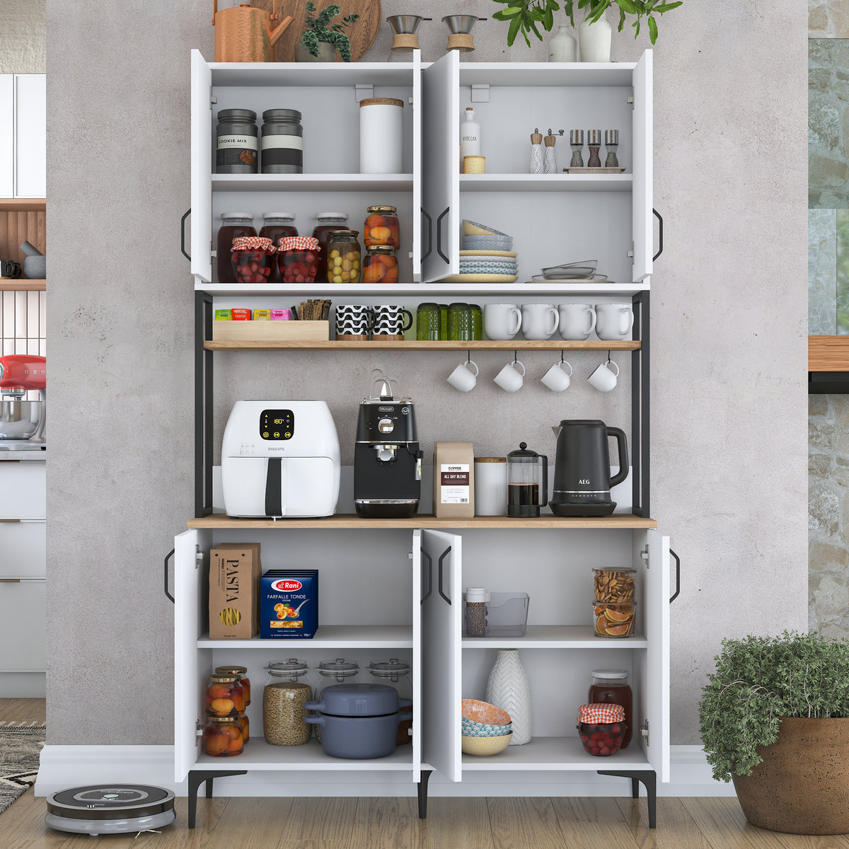 Rani JE173 Çok Amaçlı Dolap 8 Kapaklı Kiler Mutfak Dolabı Beyaz - Sepe