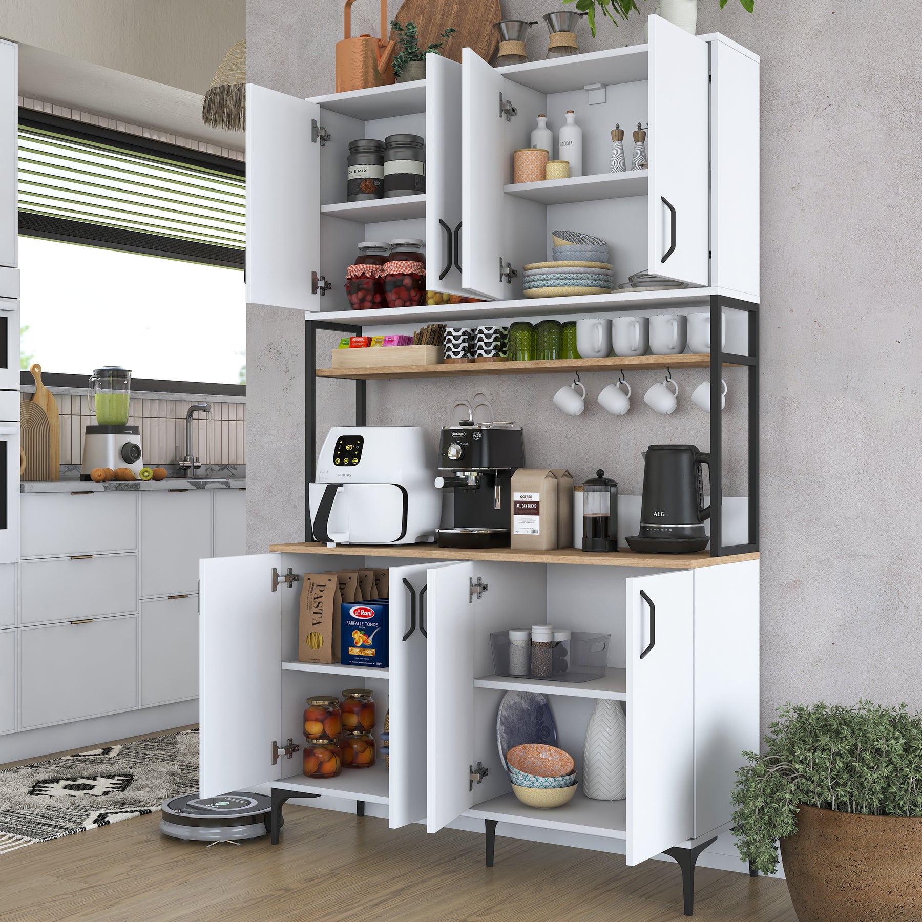 Rani JE173 Çok Amaçlı Dolap 8 Kapaklı Kiler Mutfak Dolabı Beyaz - Sepe