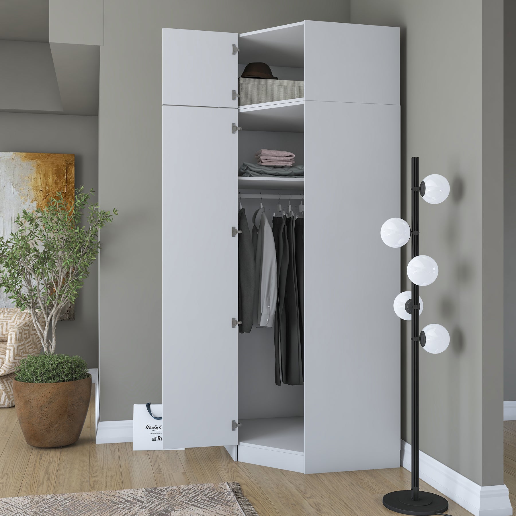 Rani BA213 Köşe Modül Gardırop Tek Kapaklı 7 Raflı Askılı Elbise Dolab