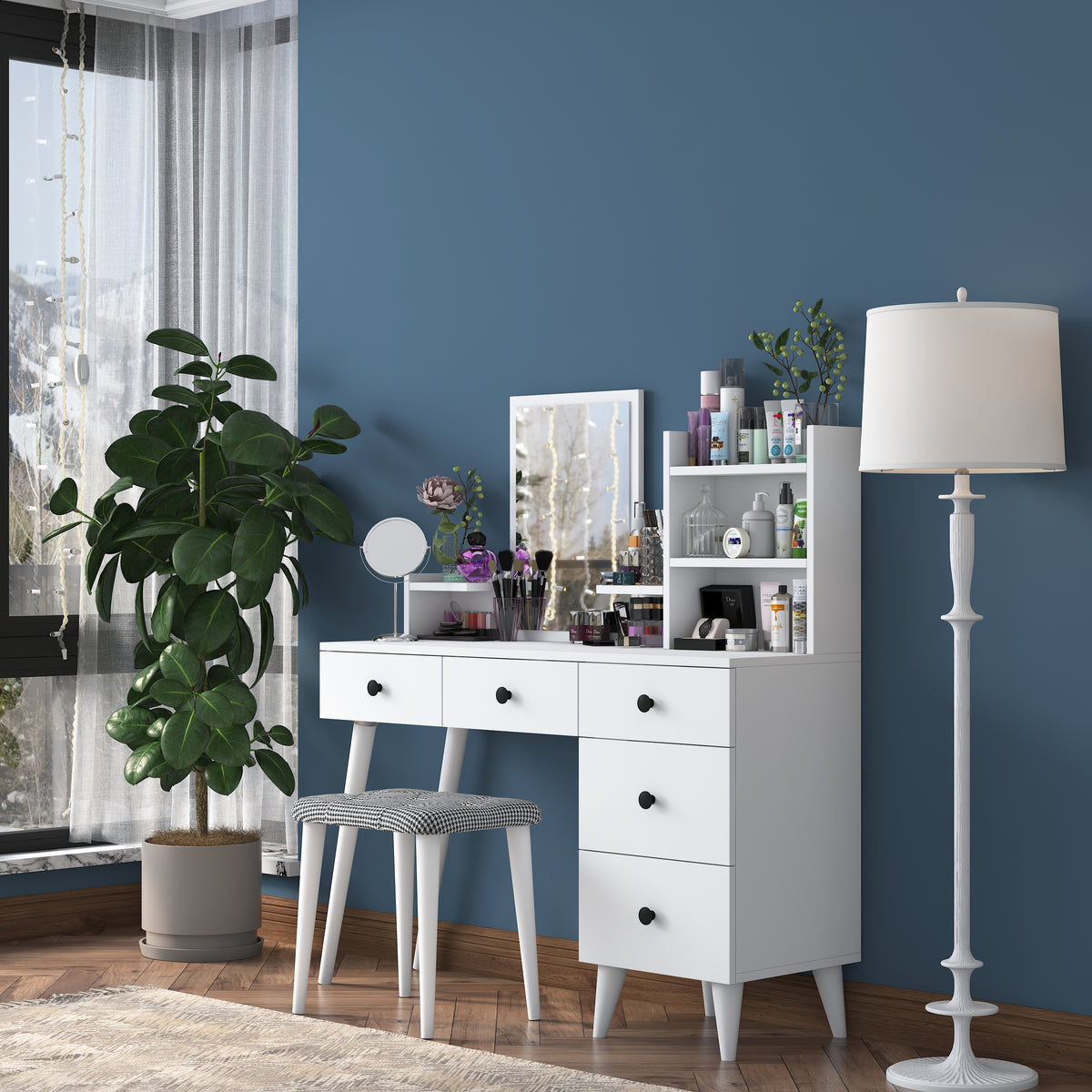 BJ101 Aynalı Makyaj Masası + Puf | Rani Mobilya